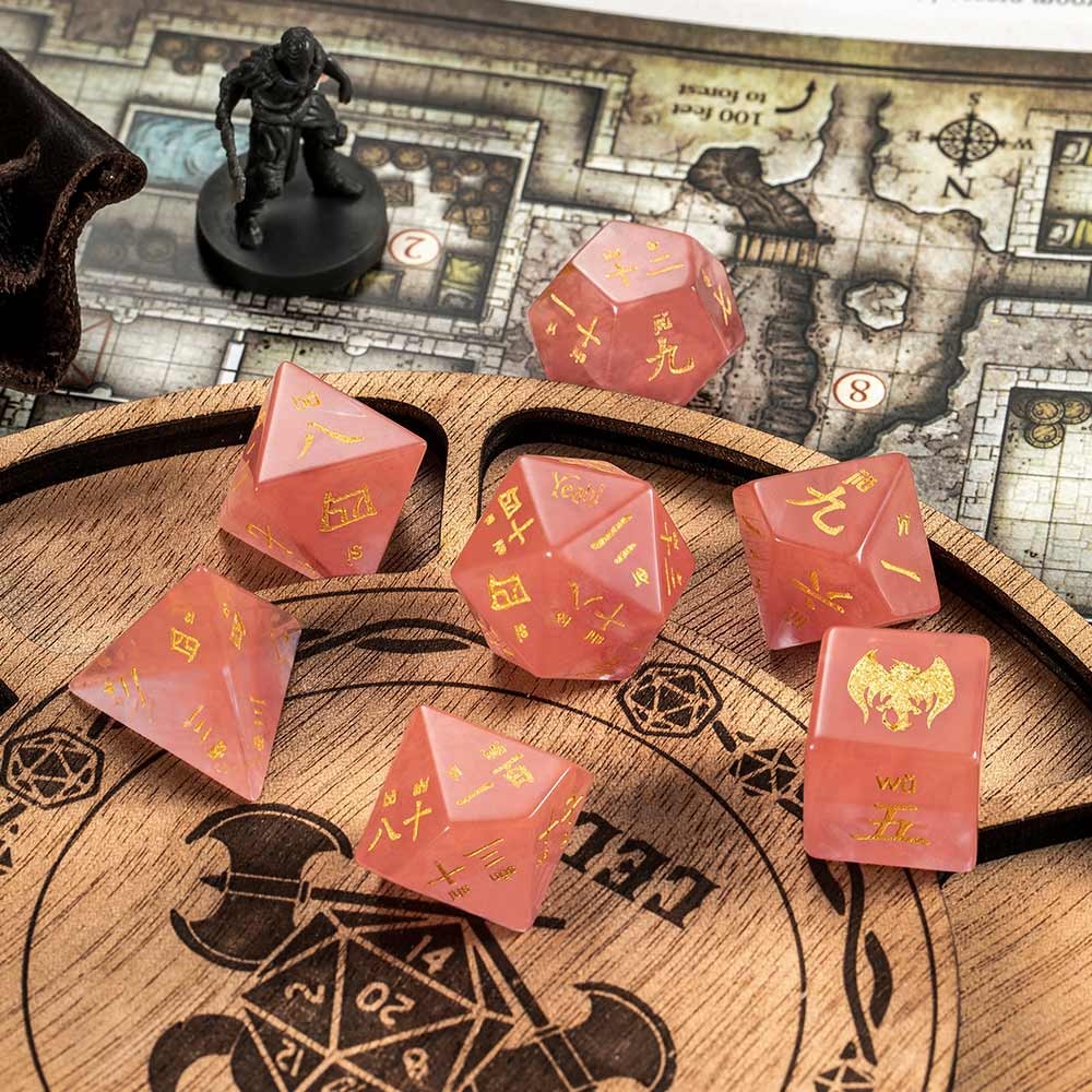 Custom Pink Grapefruit Glass Chinese Number Dice Set-Doldols