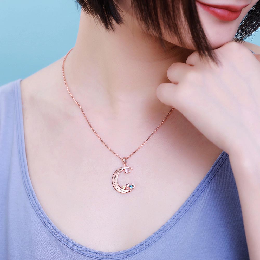 Colar Personalizado da Lua com Pedra da Lua em Ouro Rosa| Obtercolarcomnome